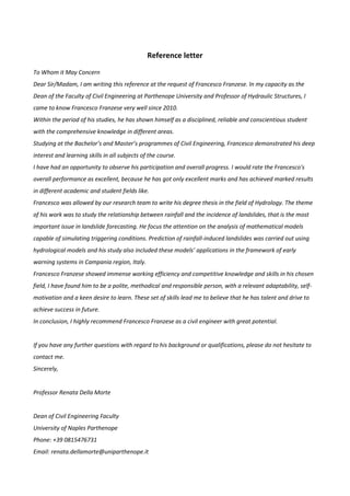 Reference Letter - Francesco Franzese | PDF