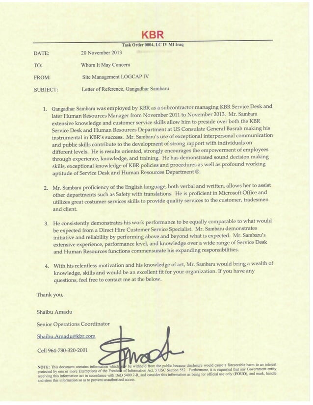 HR letter of reference KBR | PDF