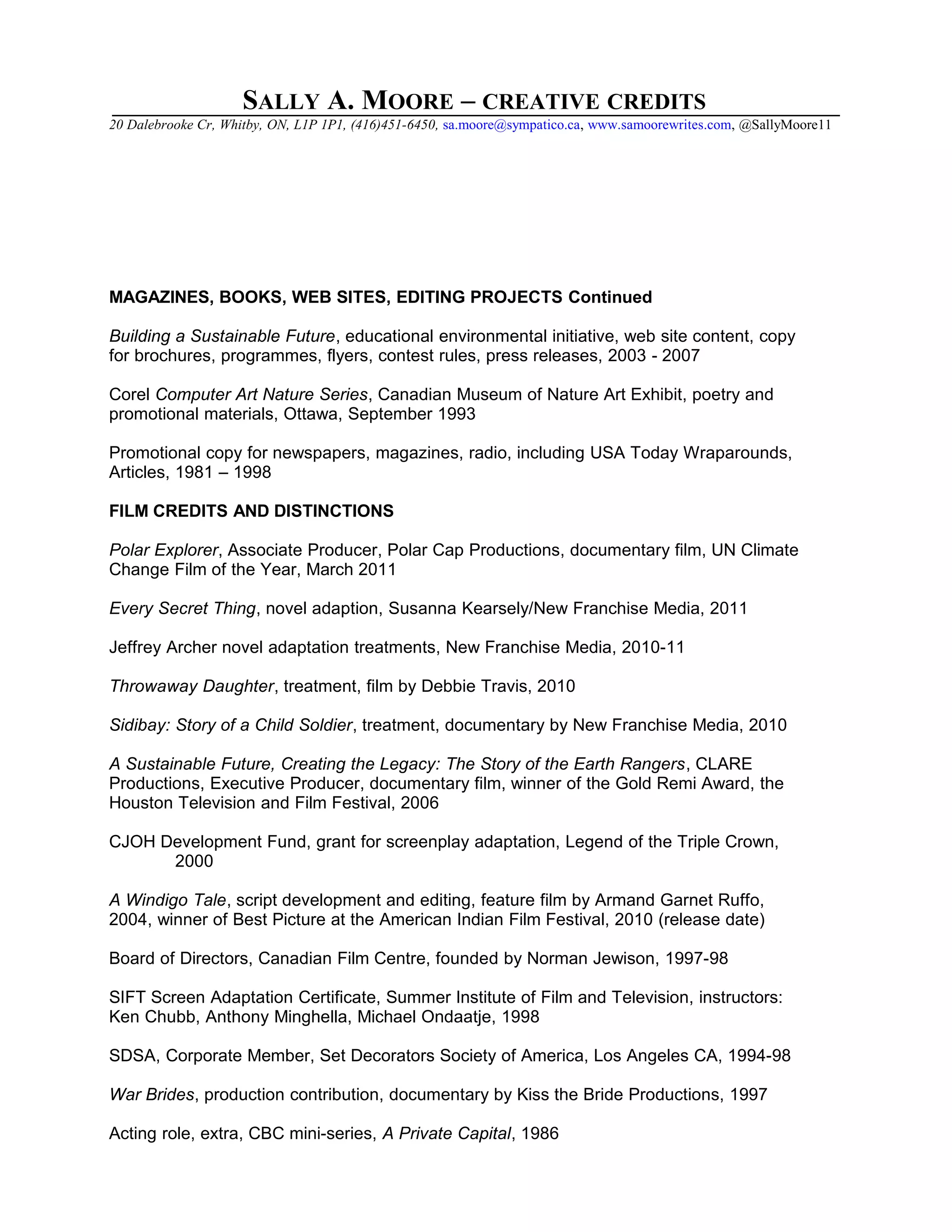 Creative Credits SA MOORE 2016 | DOC | Poetry | Books and Literature