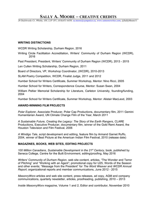 Creative Credits SA MOORE 2016 | DOC | Poetry | Books and Literature