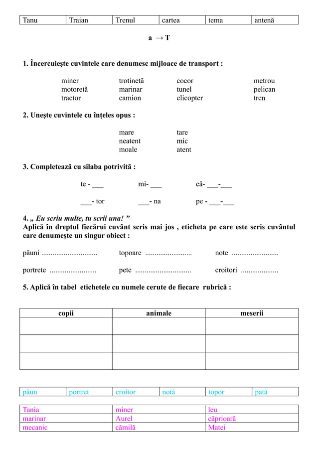 6654510 fise-limba-romana-clasa-i | PDF
