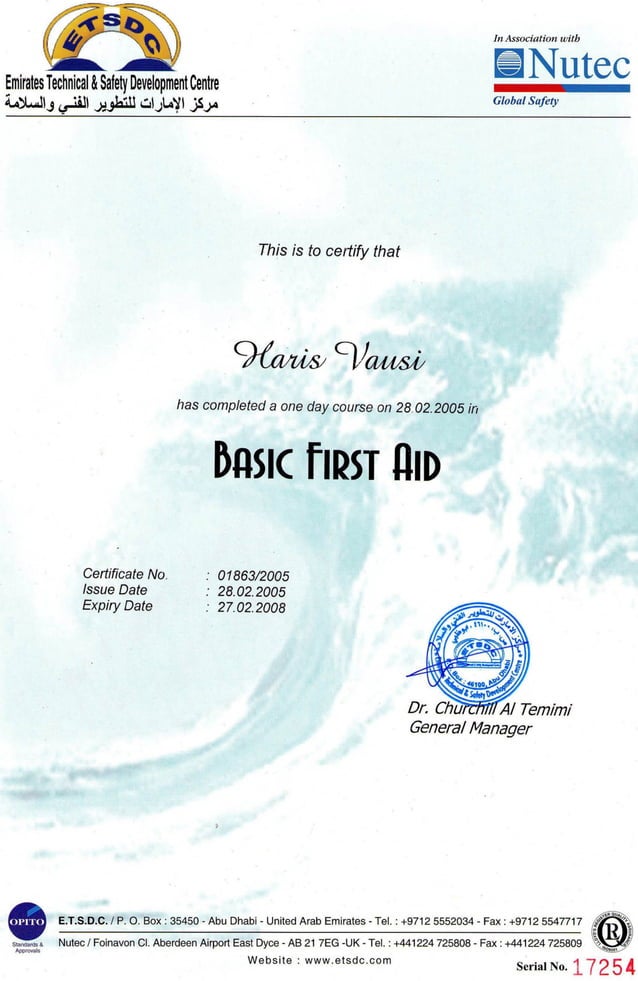 Basic First Aid Certificate | PDF