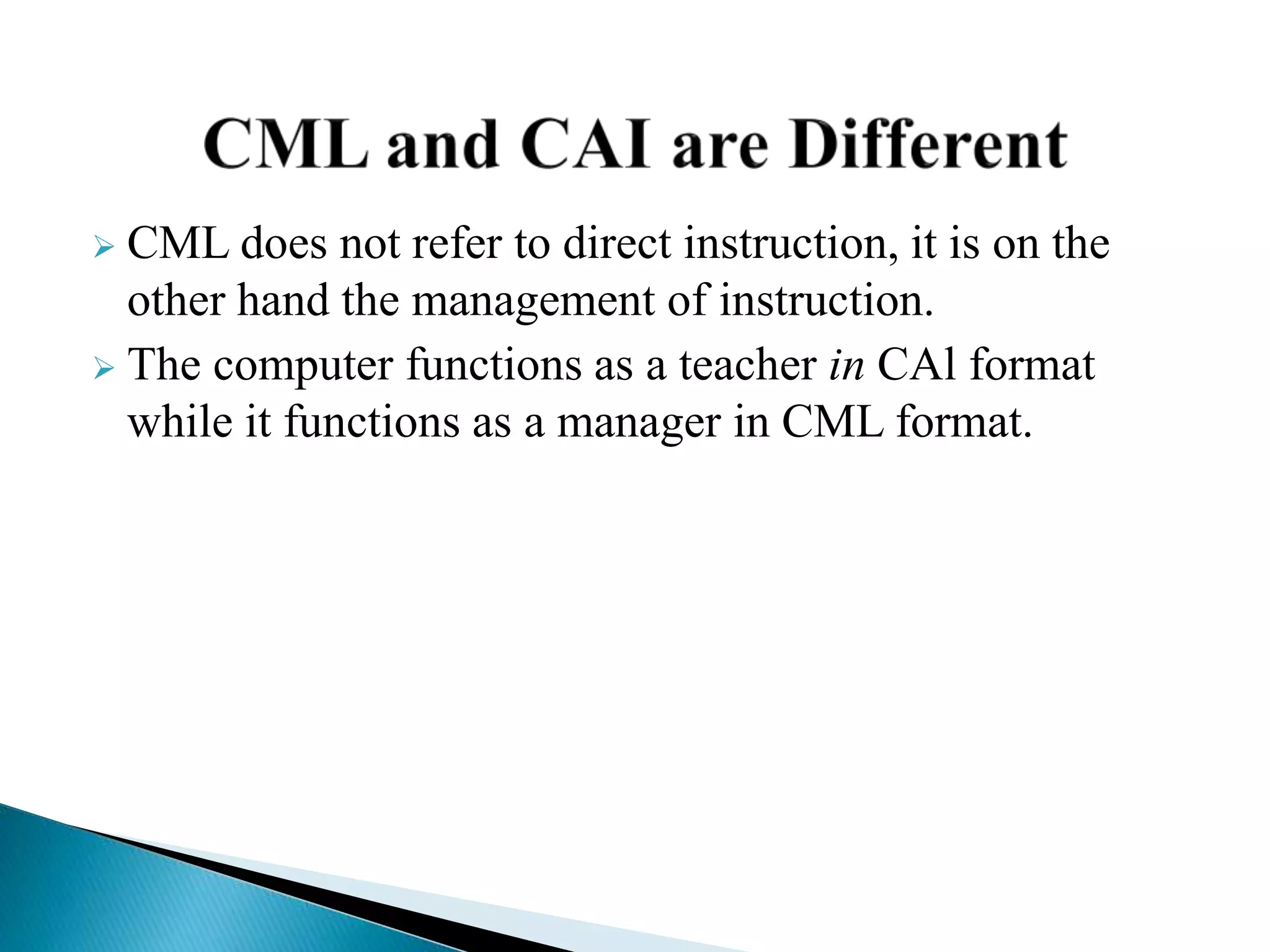 COMPUTERS IN EDUCATION - UNIT 6 - COMPUTER MANAGED LEARNING (CML) - B ...