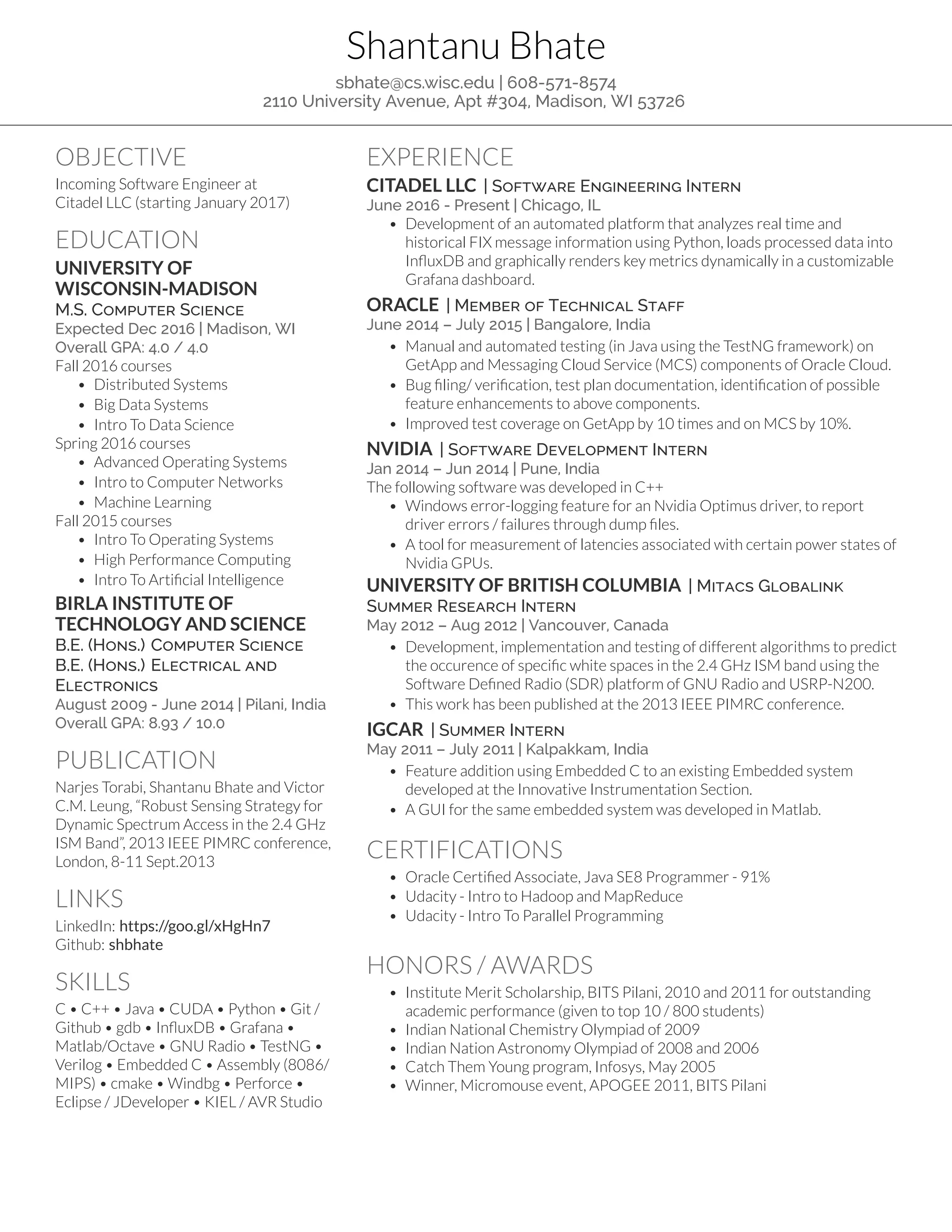 Resume - Shantanu Bhate | PDF