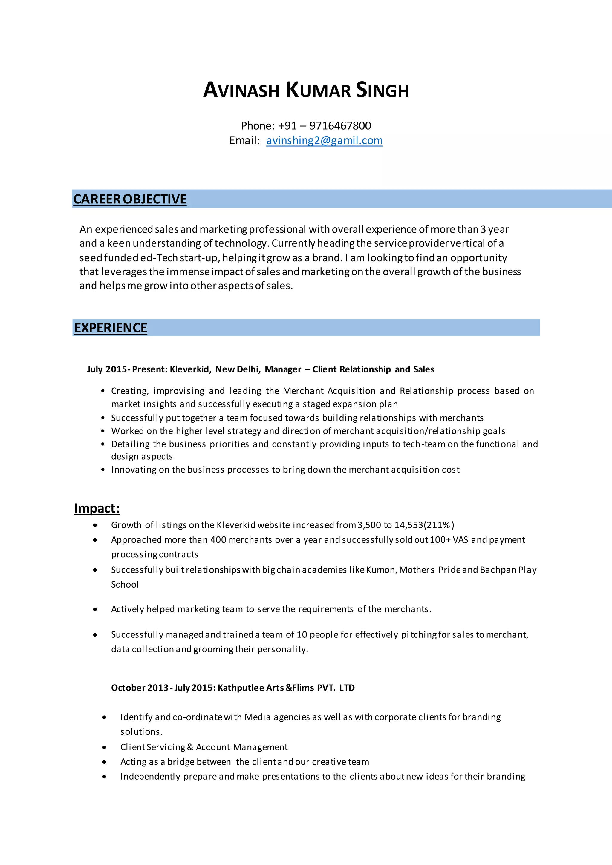 Avinash Kumar Singh- CV | PDF Avinash Kumar Singh- CV | PDF