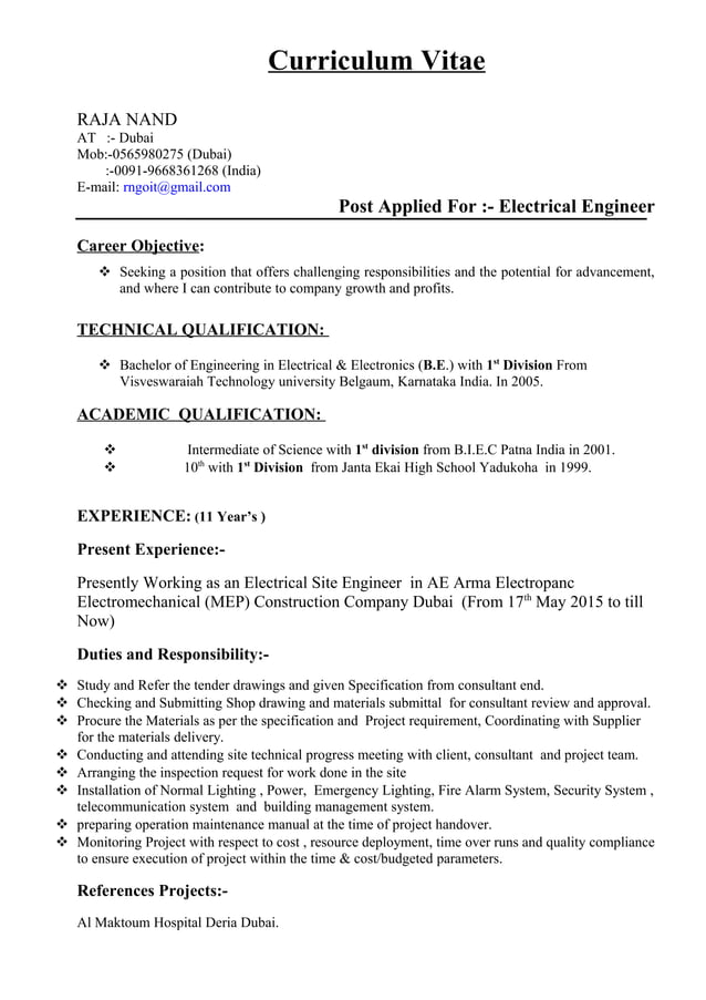 raj cv latest - fo | DOC | Civil Engineering Industry | Industries