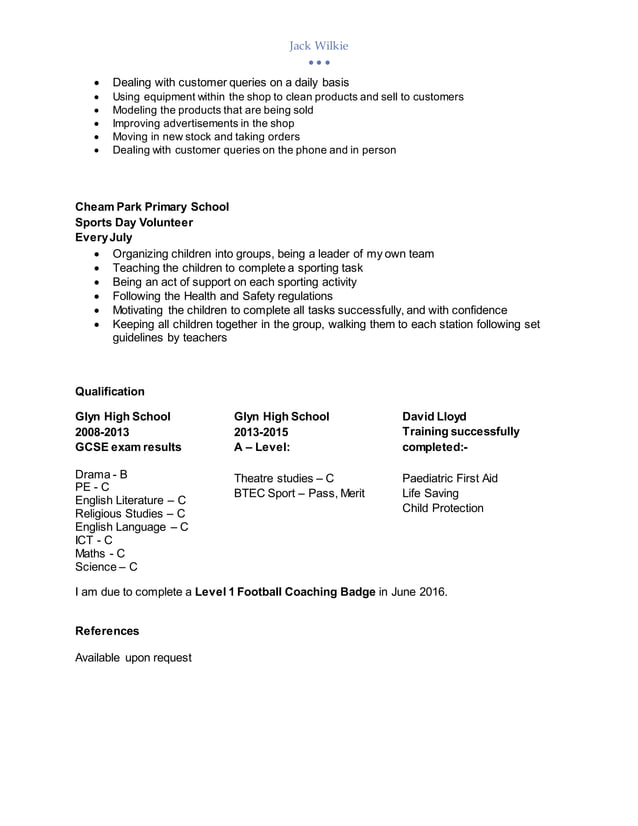 Jack Wilkie CV amended | PDF