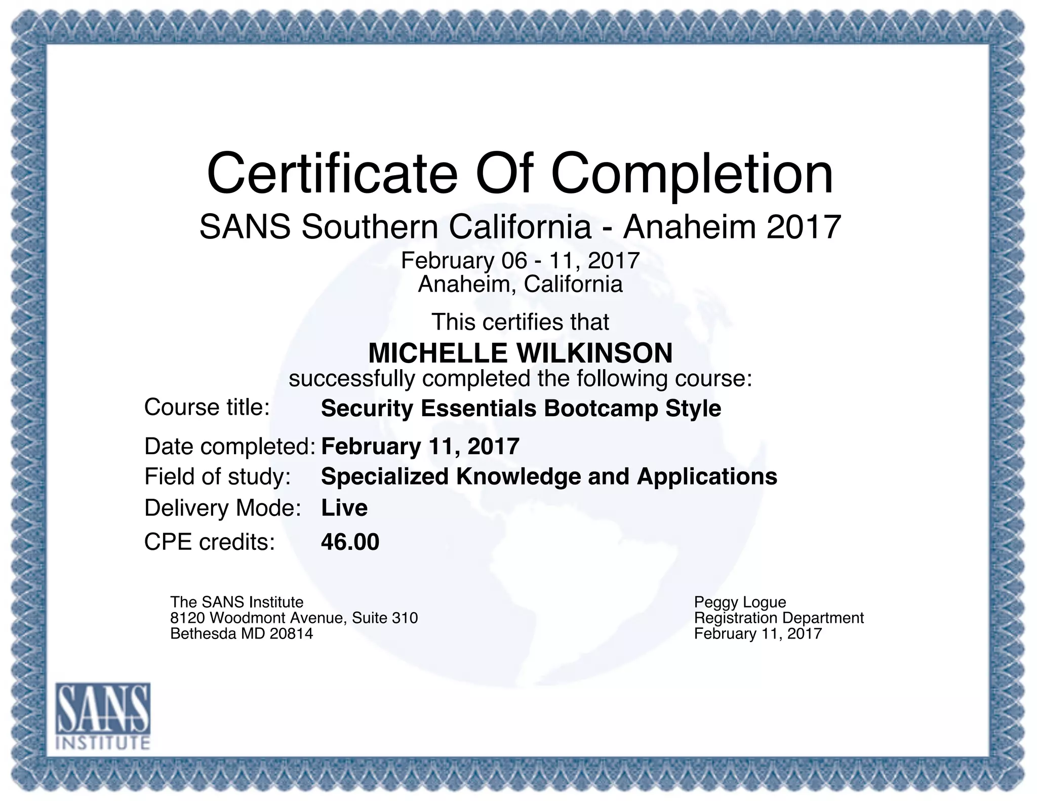 CertificateofCompletion-SANS401.SecurityEssentials | PPT