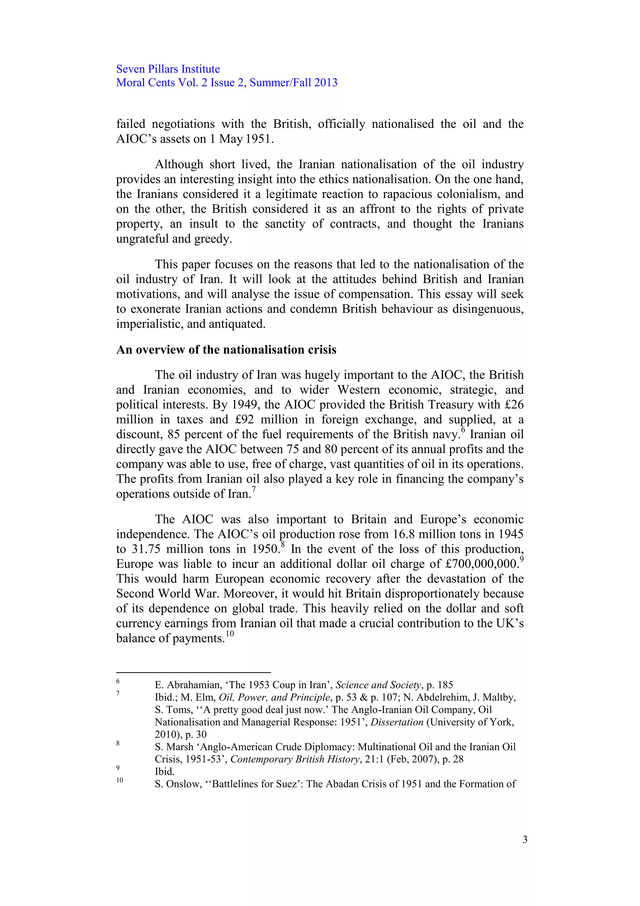 Nationalisation of the AIOC Final essay | PDF