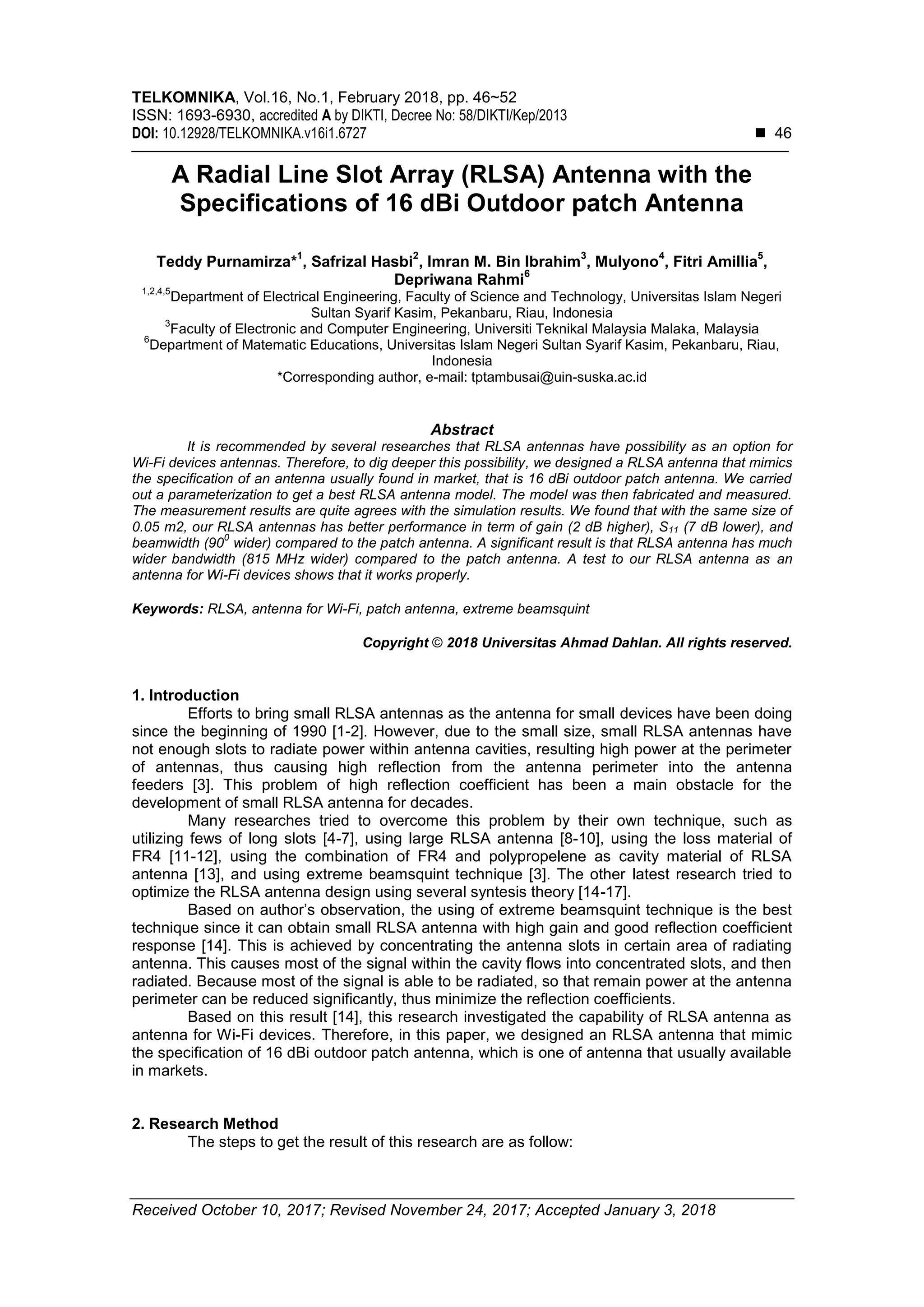 A Radial Line Slot Array (RLSA) Antenna with the Specifications of 16 ...