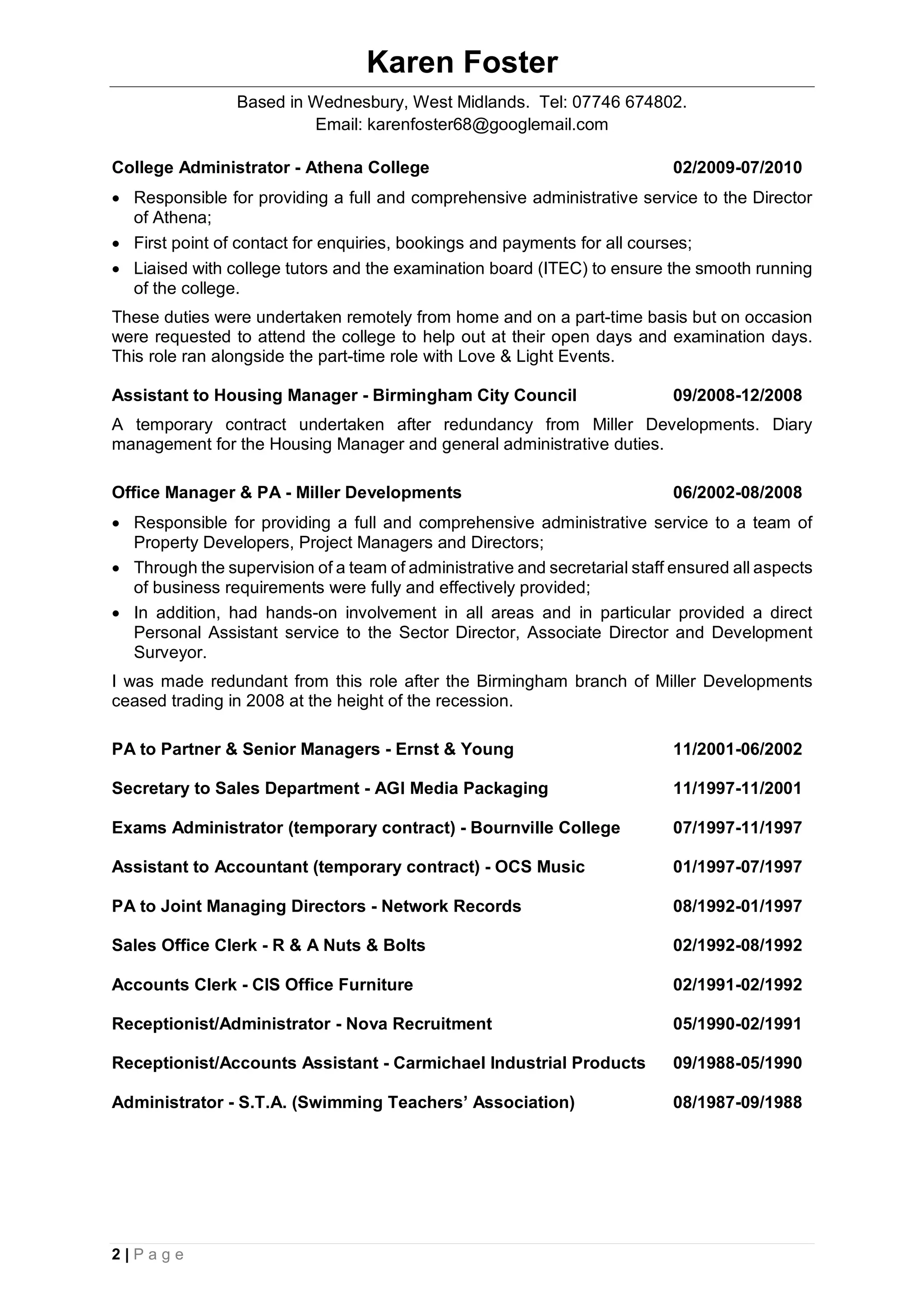 Karen Foster CV 2015 | PDF