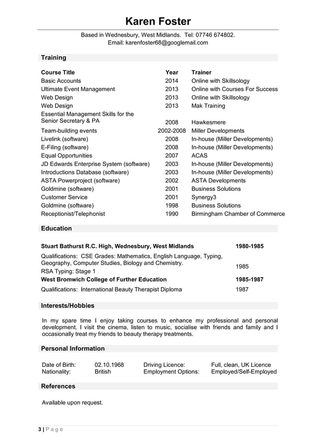 Karen Foster CV 2015 | PDF