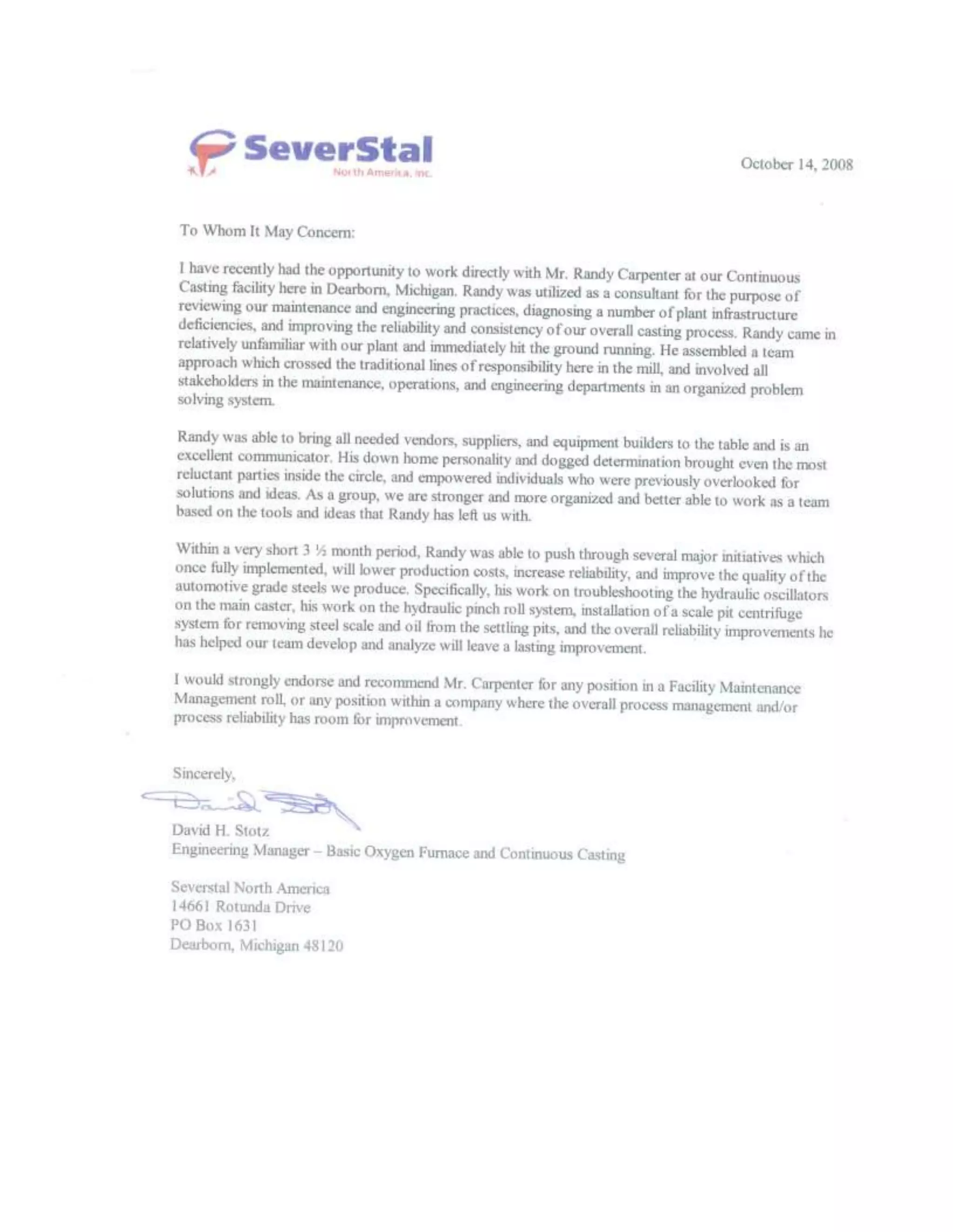 Dave Stoltz Recommendation Letter | PDF