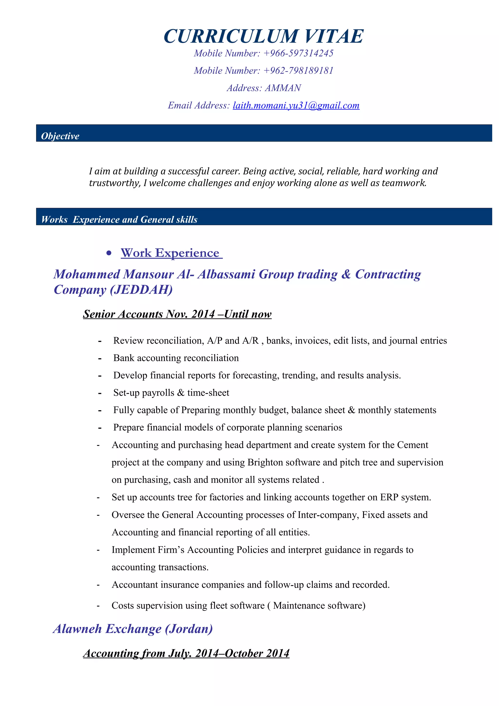 Curriculumvitae-Laith Almomani-_-New update | DOC | Business Accounting & Finance | Business