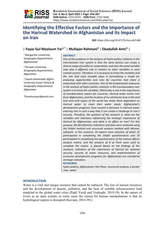 Identifying the Effective Factors and the Importance of the Harirud ...