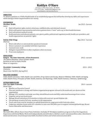 Kaitlyn O'Hare Resume | DOCX | Medical Health