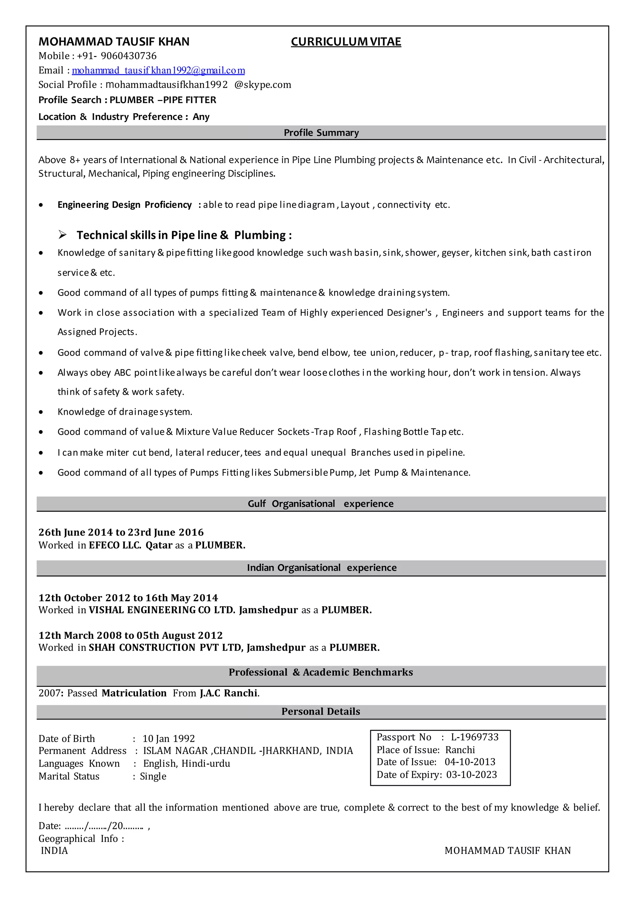 MOHAMMAD TAUSIF KHAN -CV | DOCX