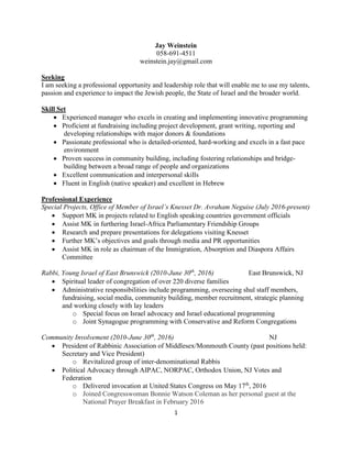 Jay Weinstein CV | PDF | Non-Profit Organizations | Industries