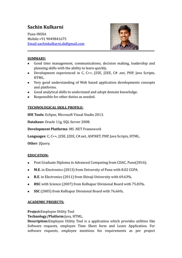 SachinKulkarni_Resume | PDF | Programming Languages | Computing