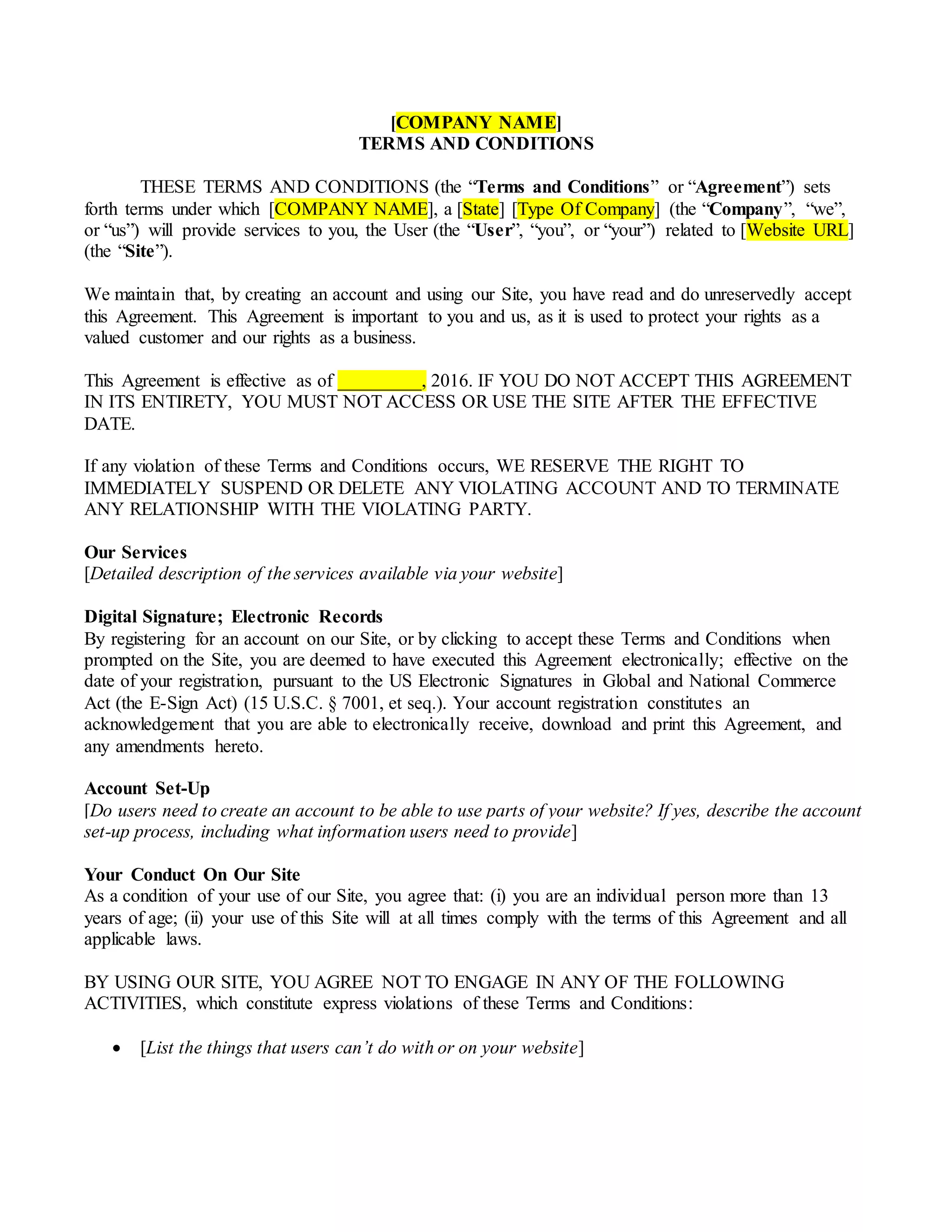 Terms and Conditions Sample | DOCX