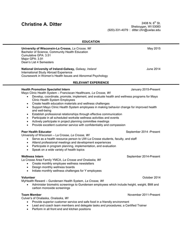 Christine's updated resume | PDF | Medical Health