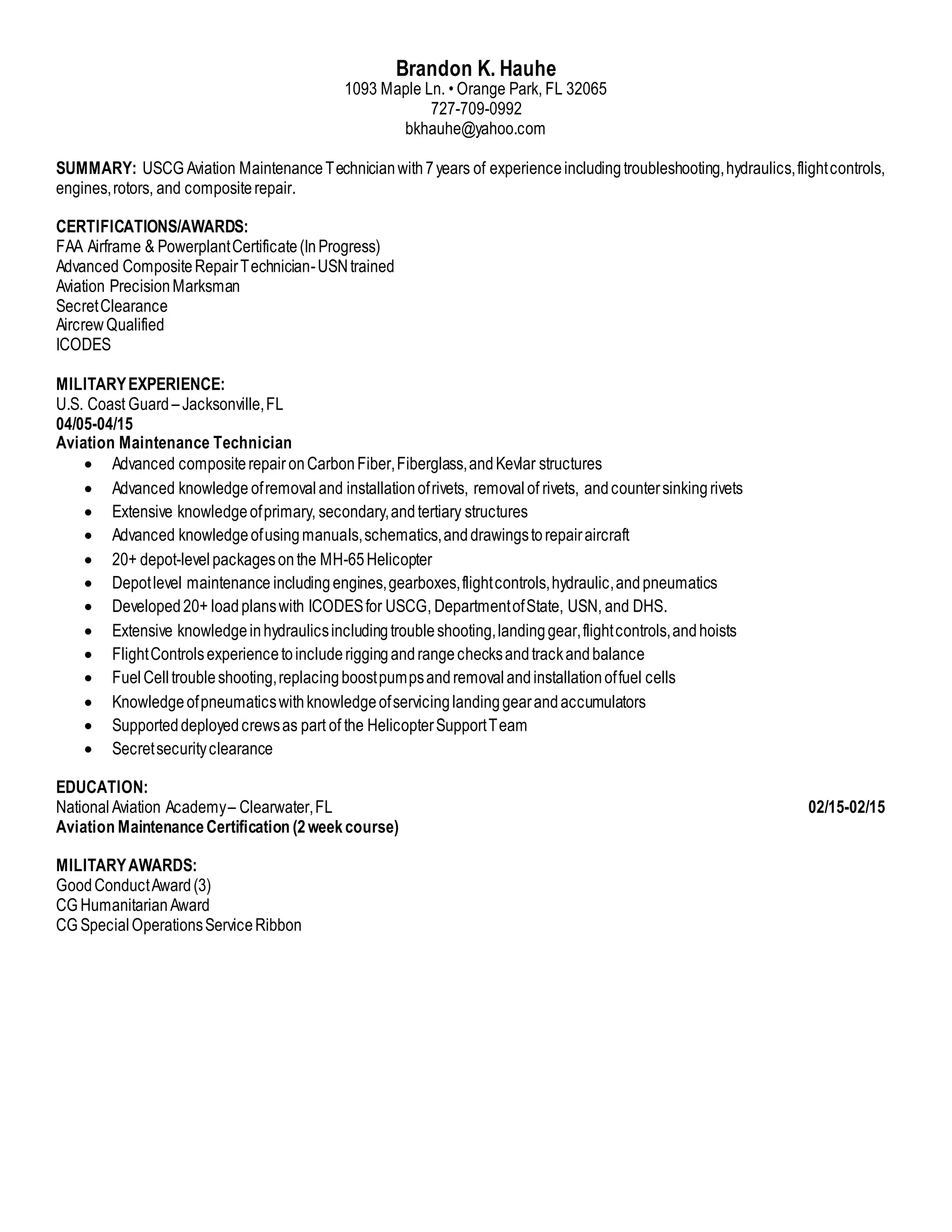 Brandon Hauhe Resume | DOCX