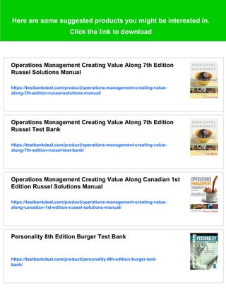 Operations Management Creating Value Along the Supply Chain 7th Edition ...