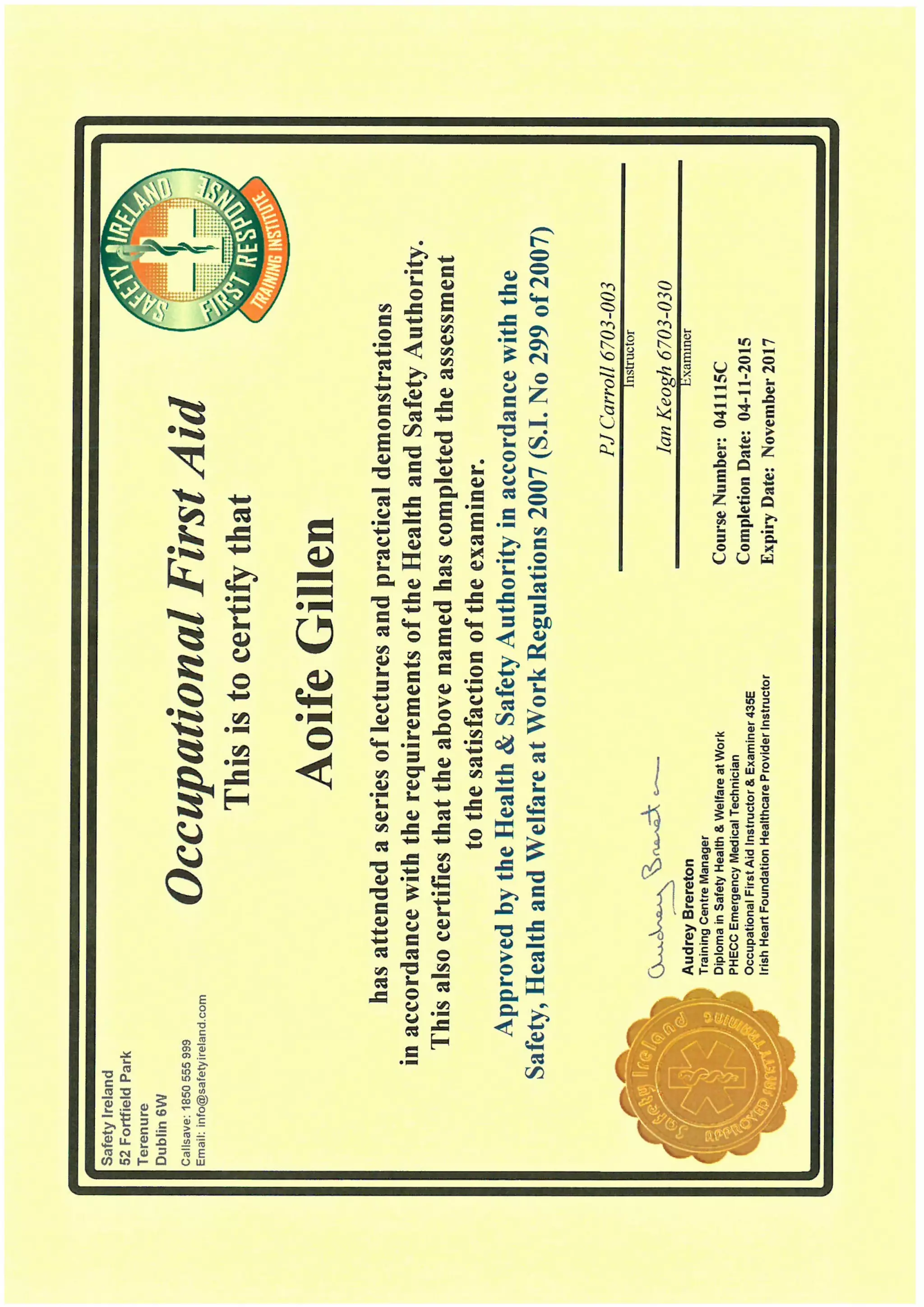 First Aid Cert. 2015 | PDF