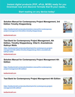 Contemporary Project Management 3rd Edition Timothy Kloppenborg ...