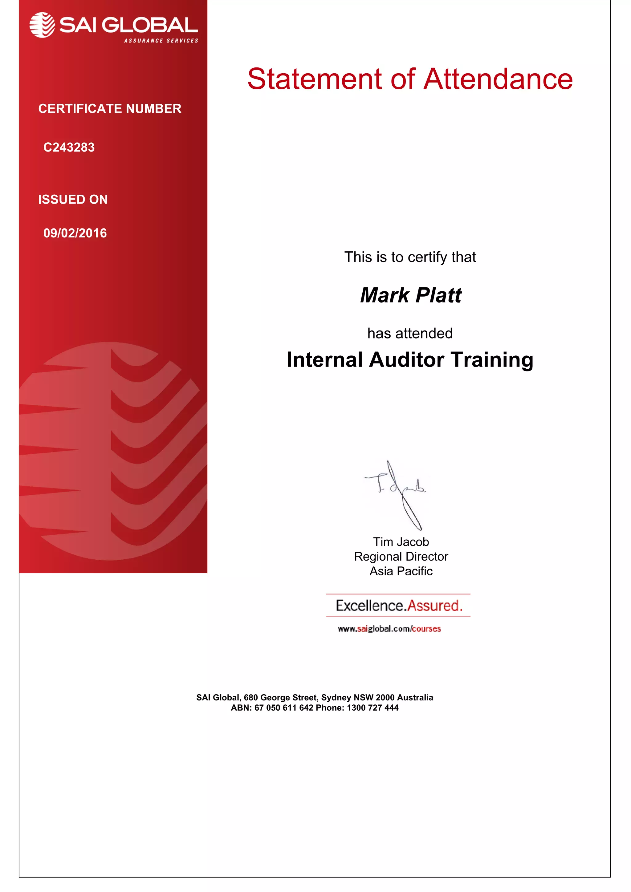 Internal Audit Certificate | PDF