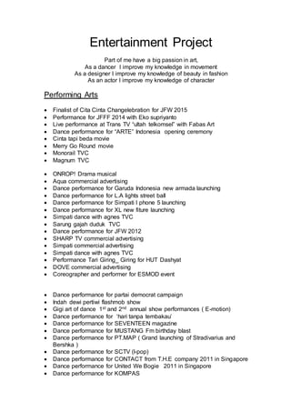 Entertainment Project | DOCX | Dance | Fine Art