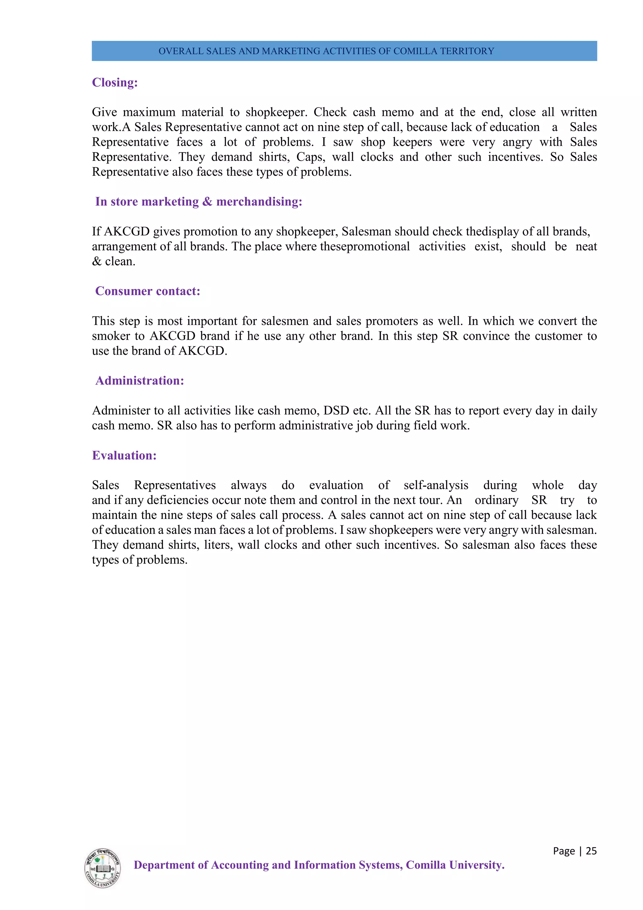 Overall Sales And Marketing Activities In Comilla Terrotory | PDF | Undergraduate Education ...