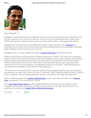 Colgate University - Colgate students awarded Watson Fellowships | PDF