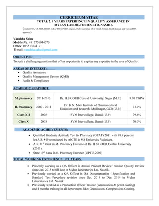 Vanchha Sahu CV_QA_Mylan Nashik | PDF