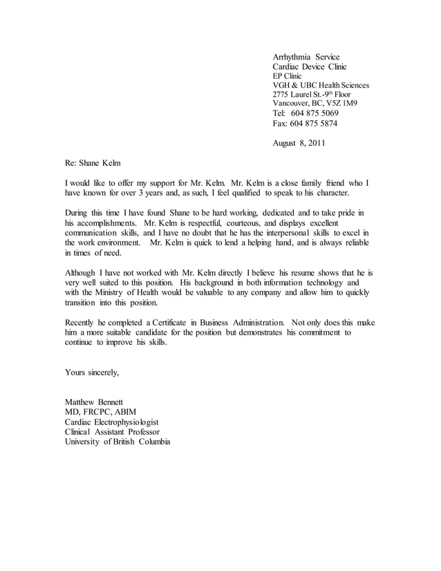 Reference Letter Dr.M.Bennett | PDF