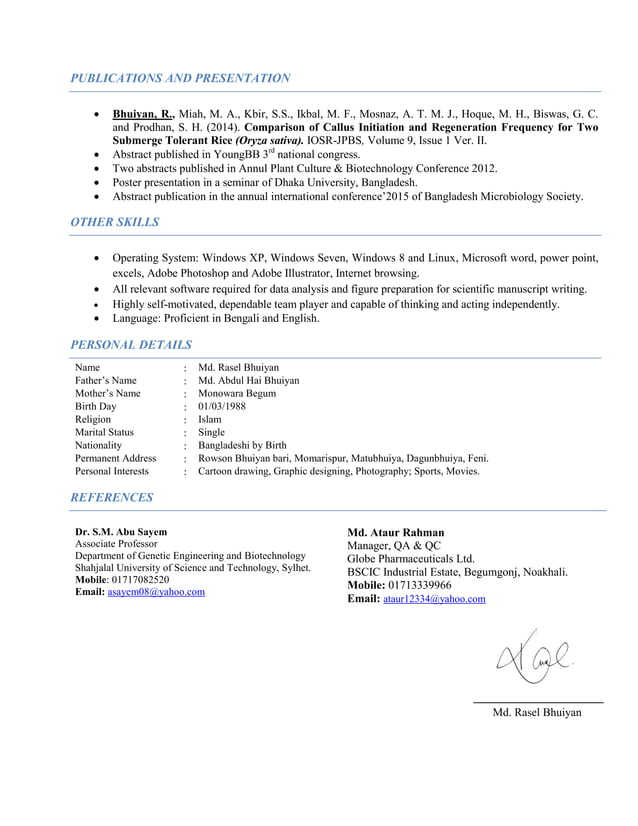 Resume of Md. Rasel Bhuiyan | PDF