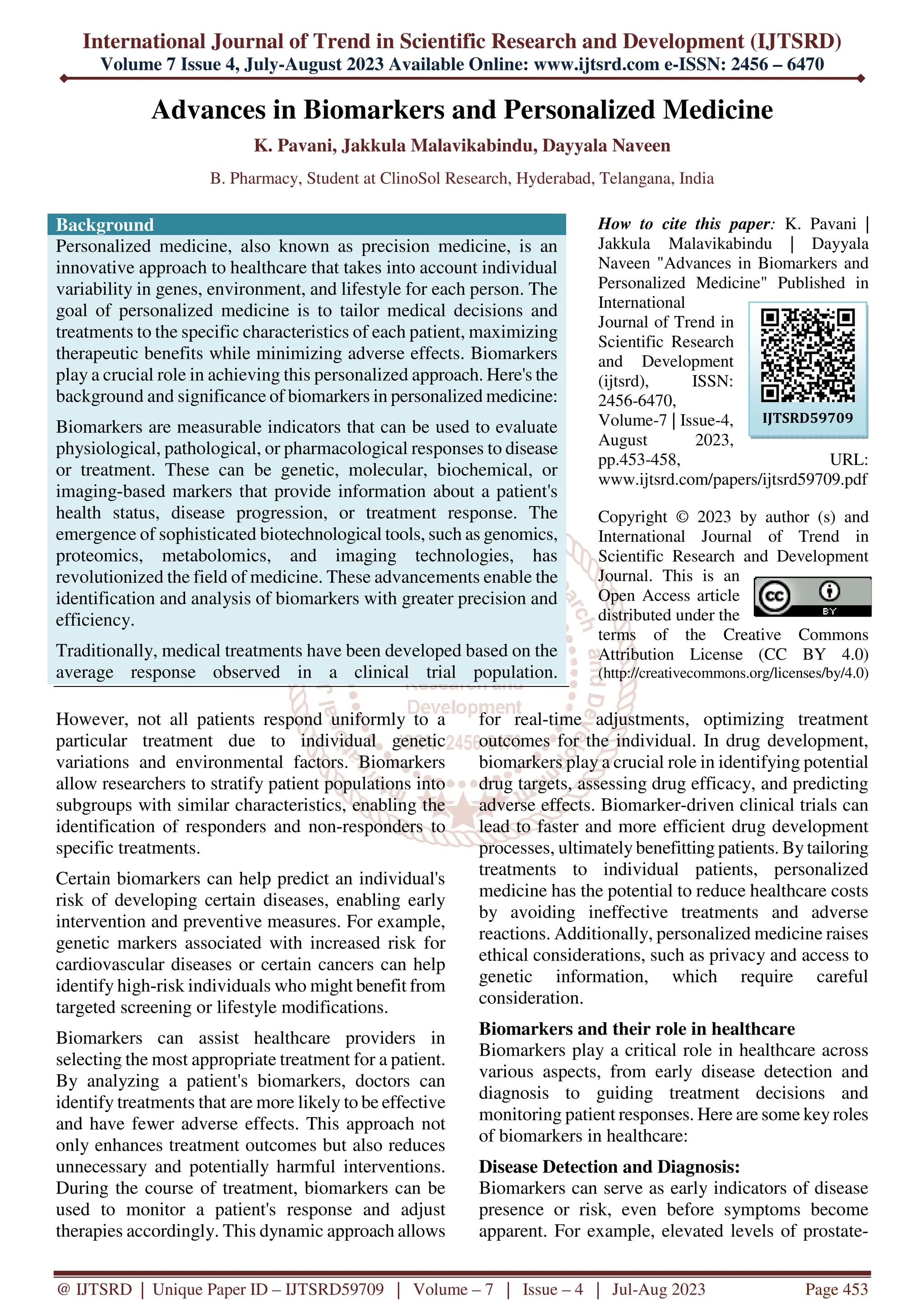 Advances in Biomarkers and Personalized Medicine | PDF