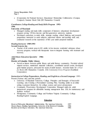 Sharon Morgenthaler resume | DOCX | Education industry | Industries