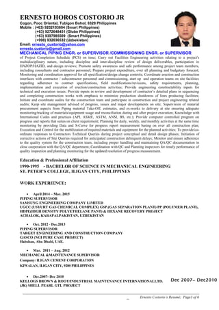 Ernie Engr. Supervisor or Commissioning Engr. - Updated | PDF