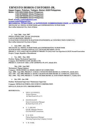 Ernie Engr. Supervisor or Commissioning Engr. - Updated | PDF