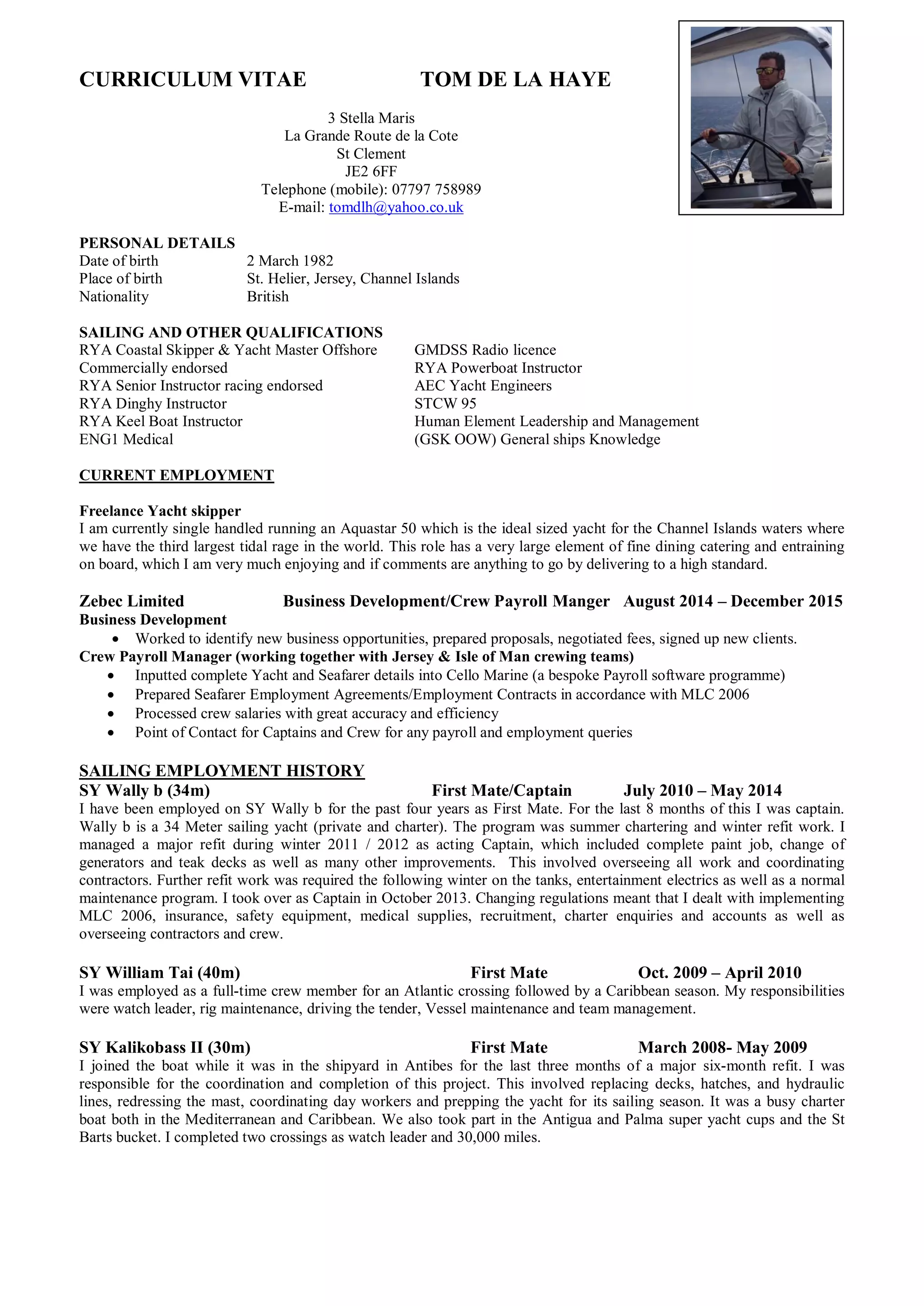 Tom CV July, 2016 | PDF | Cruises | Travel Type