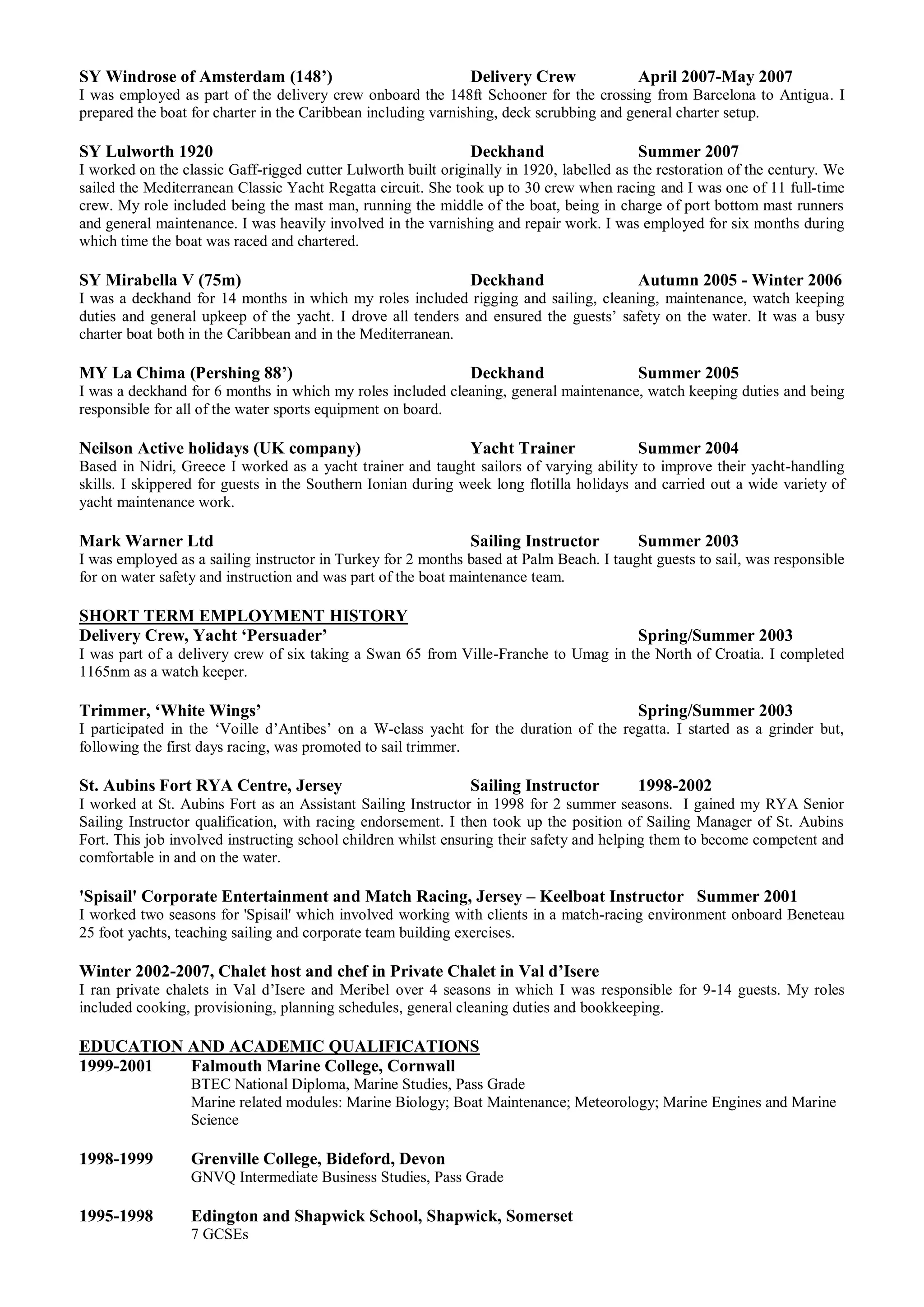 Tom CV July, 2016 | PDF | Cruises | Travel Type