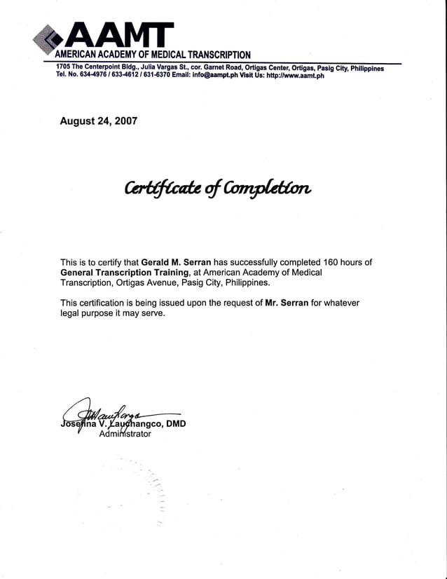 AAMT Certificate | PDF