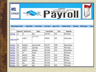 final presentation on payroll management system FOR HCL TECHNOLOGIES | PPTX