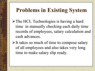 final presentation on payroll management system FOR HCL TECHNOLOGIES | PPTX