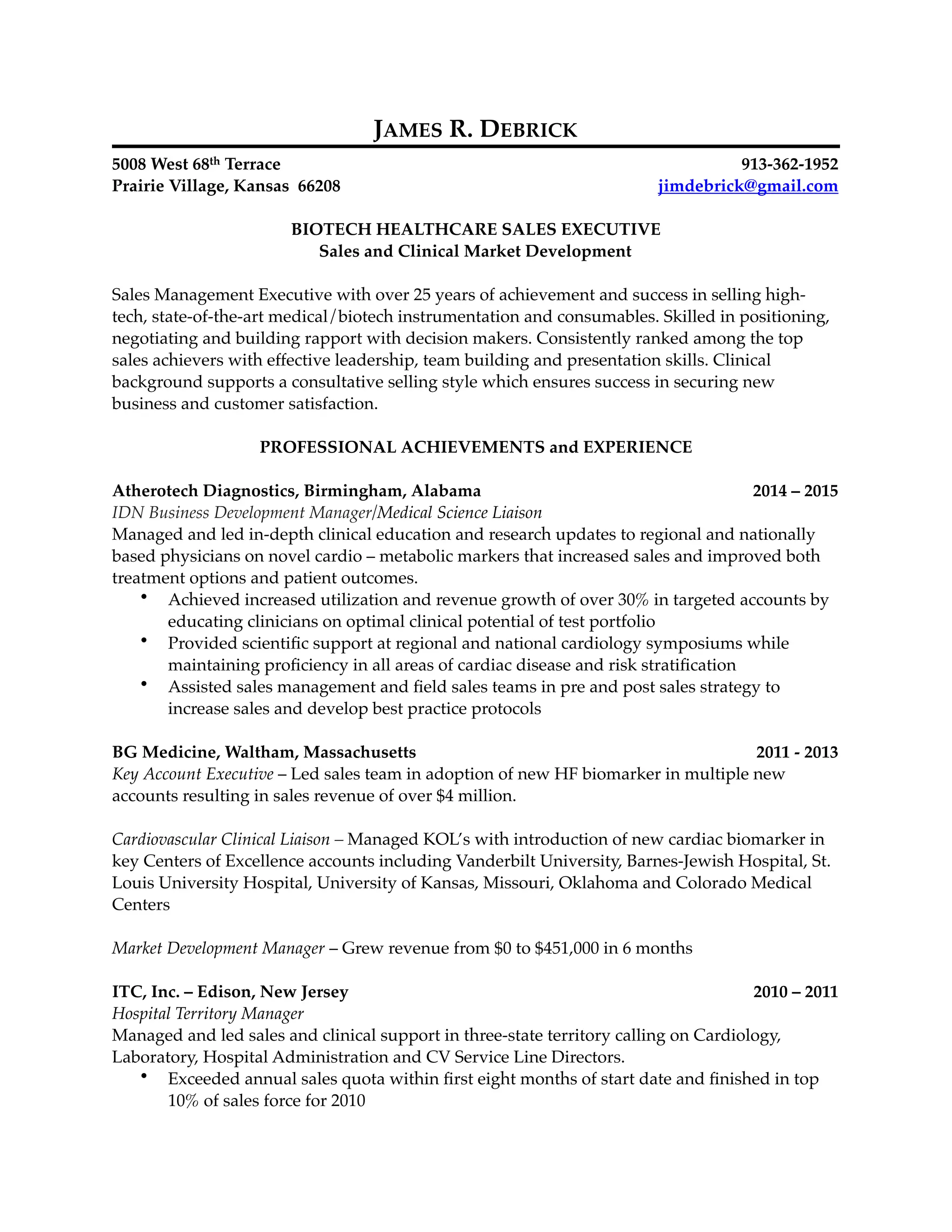 Biotech Jim Debrick resume 2016 | PDF