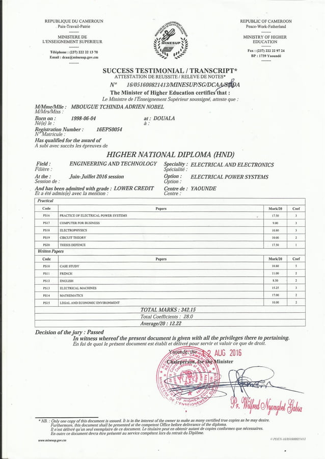 HND Transcript | PDF
