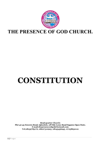 THE PRESENCE OF GOD CHURCH Constitution | DOCX