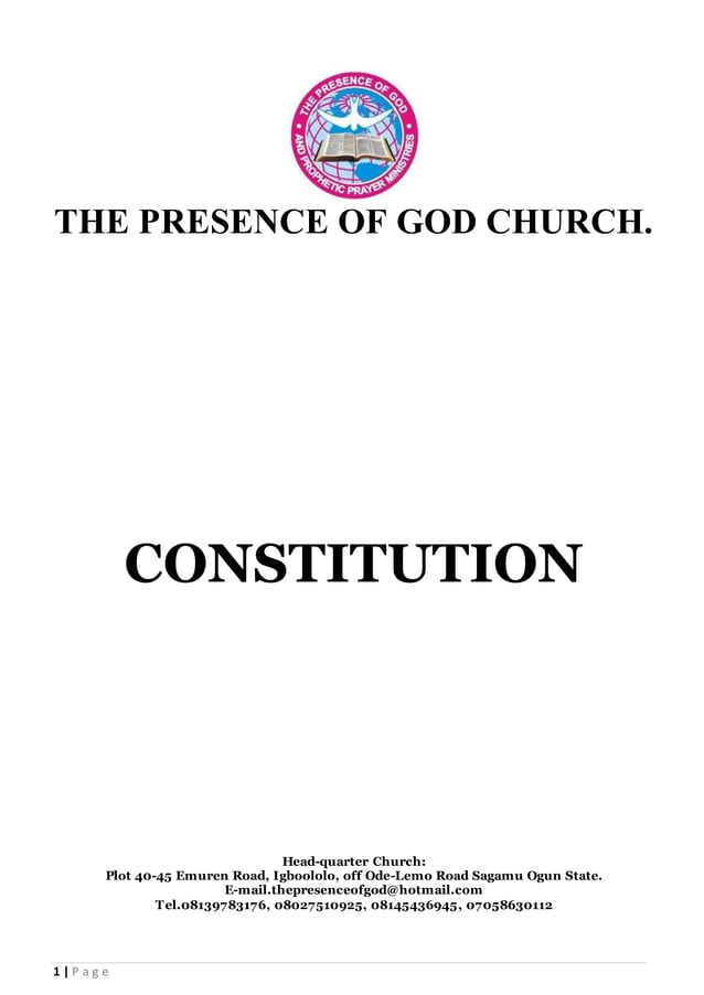 THE PRESENCE OF GOD CHURCH Constitution | PDF