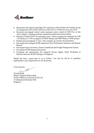 Testimonial - Swiber (Supervisor) | PDF